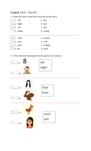 OWE 3rd Unit 1 vocab quiz part 1 Interactive Worksheet – Edform
