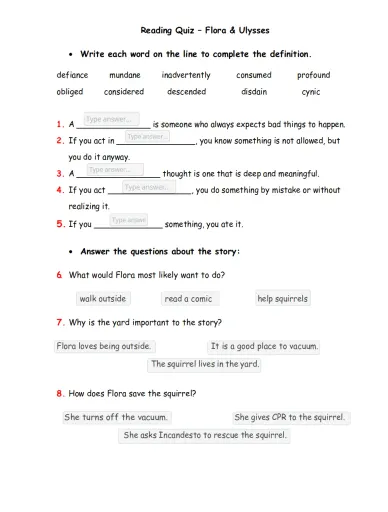 Reading Quiz Flora and Ulysses Interactive Worksheet – Edform