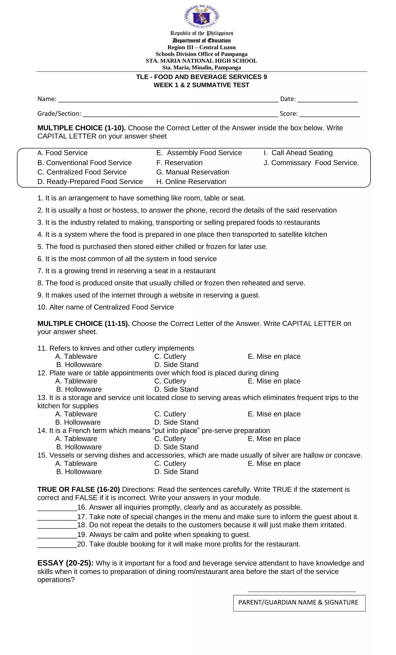 FBS9 1ST QUARTER WEEK 1&2 SUMMATIVE ASSESSMENT Interactive Worksheet – Edform