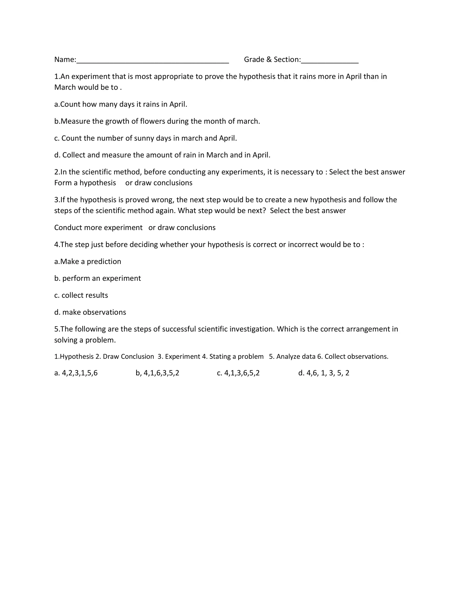 Hypothesis Worksheet