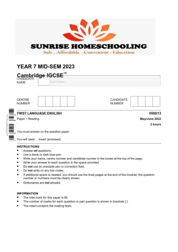2023 eng 7 sem 2 mid questions Interactive Worksheet – Edform