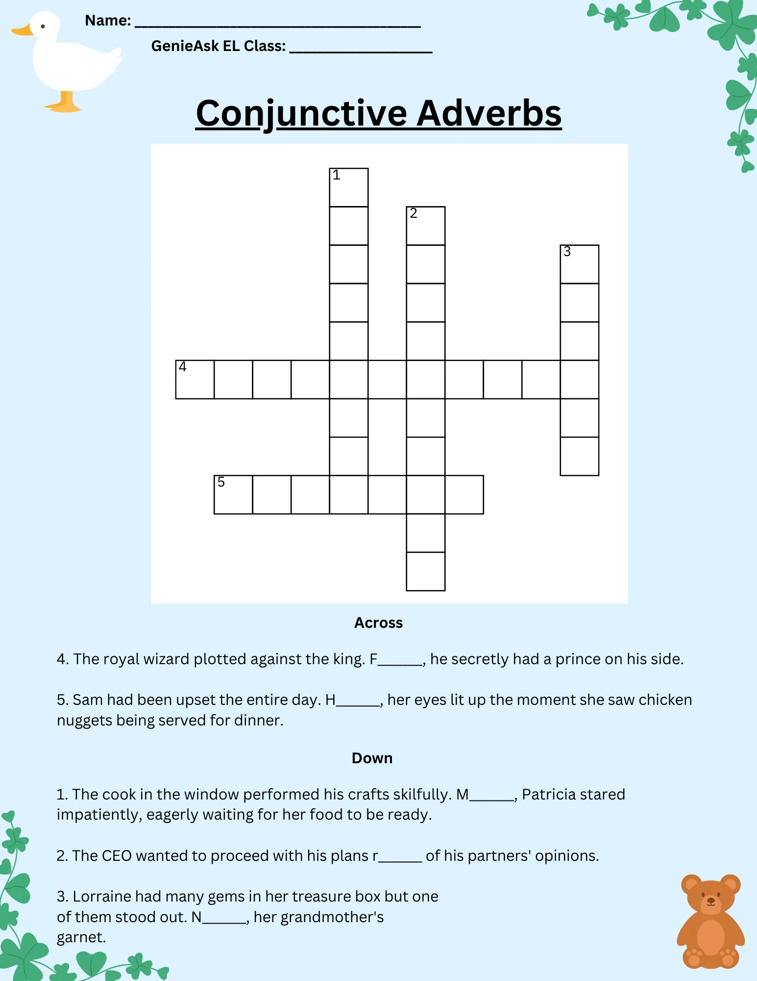 Conjunctive Adverb Worksheet Fillable Online COMPOUND SENTENCES 5