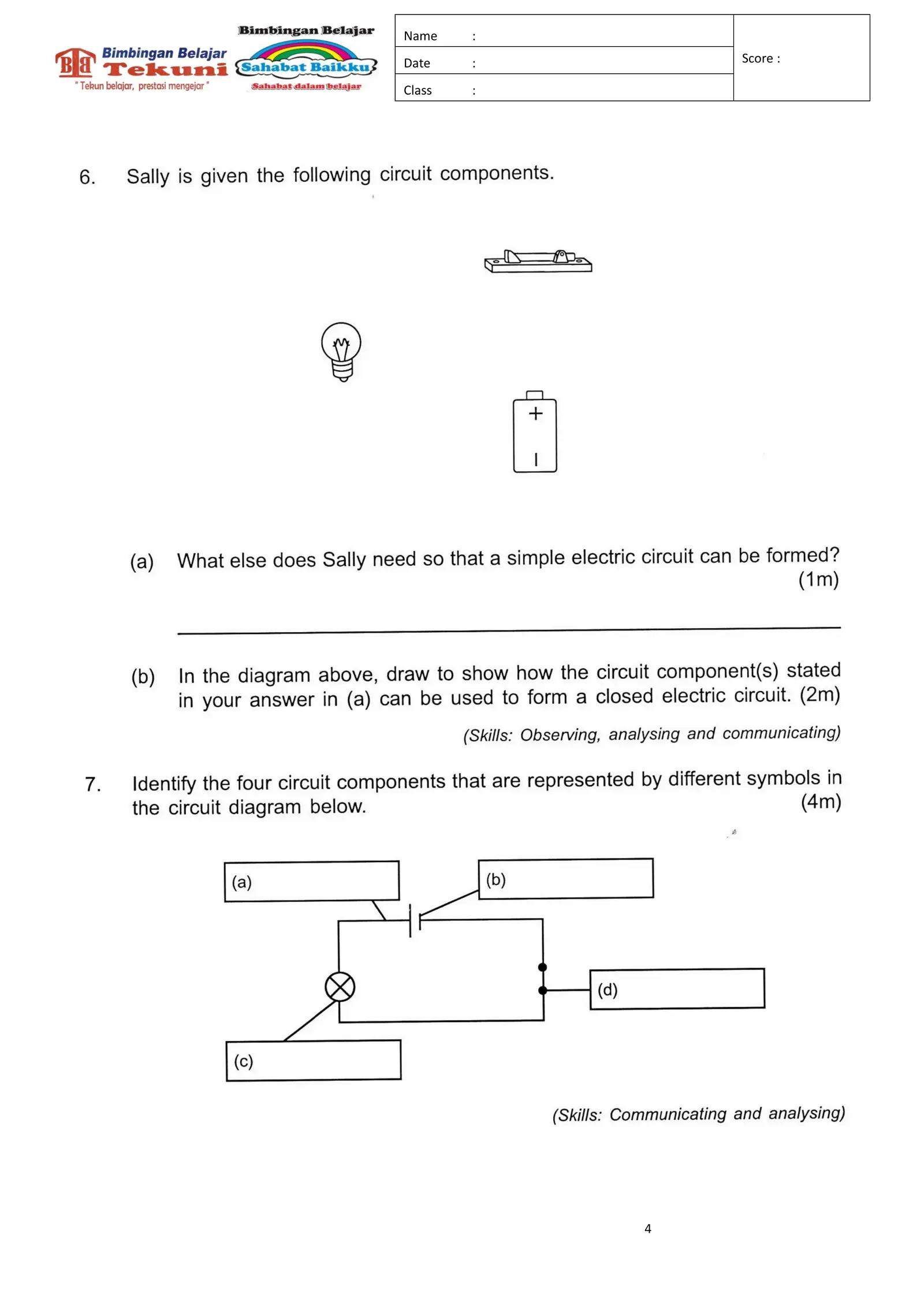 Science El 6 Electricity Exercise 9.2 Interactive Worksheet – Edform