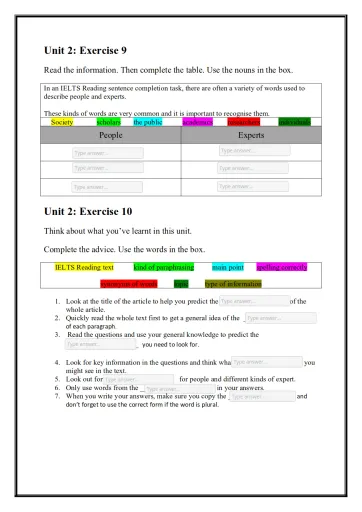 Unit 2 Reading Interactive Worksheet – Edform