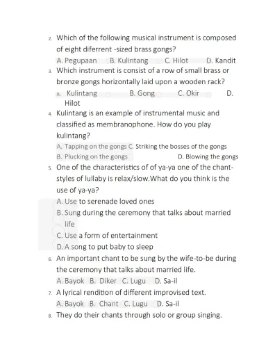 assessment1MAPEH7 Interactive Worksheet – Edform