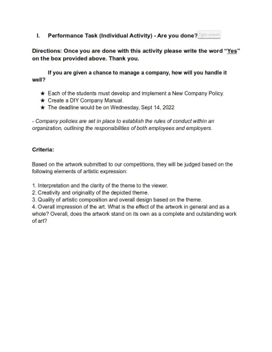 Q1 W2 Performance Task LO1.5 (CCS) Organizational Policies (1) Interactive Worksheet – Edform