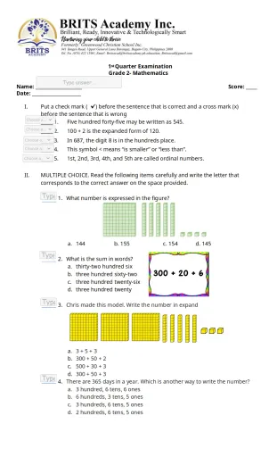 Grade 2- 1st Quarter Exam Interactive Worksheet – Edform