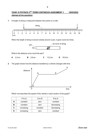 YEAR 10 PHYSICS 3RD TERM CONTINOUS ASSESMENT 1 19 Interactive Worksheet ...