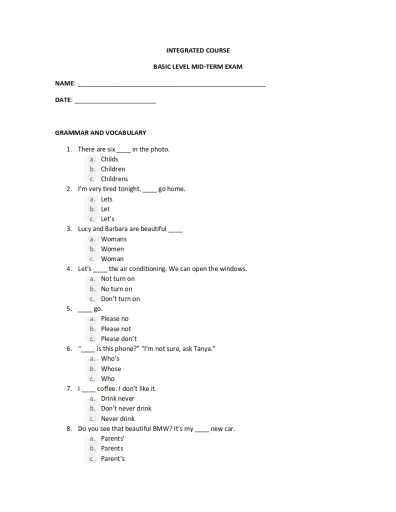Basic Mid term Exam Interactive Worksheet – Edform