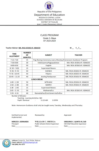 CLASS PROGRAM GRADE 3 MAYA SY 2022 2023 JCCES 2 Interactive Worksheet ...