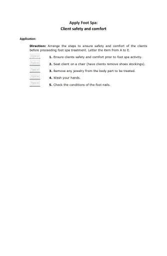 Application Apply Foot Spa Interactive Worksheet – Edform