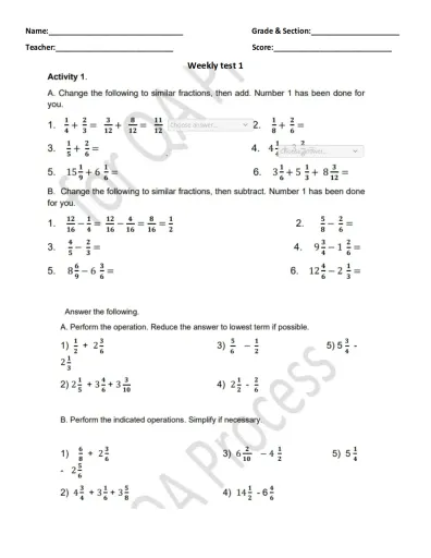 Weekly test 1 Math Interactive Worksheet – Edform