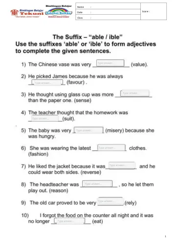 Suffix Interactive Worksheet – Edform