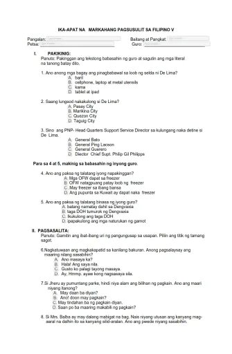 FILIPINO 4TH PERIODICAL TEST Interactive Worksheet – Edform