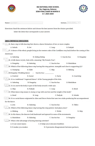 Semi Final Exam P.E.8 Interactive Worksheet – Edform