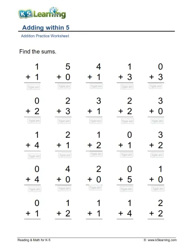 Adding within 5 Interactive Worksheet – Edform