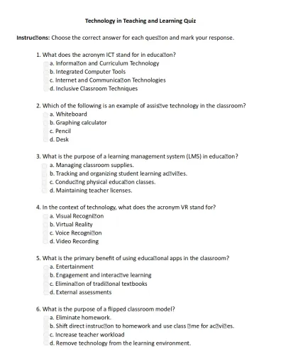 Technology in Teaching and Learning Quiz Interactive Worksheet – Edform