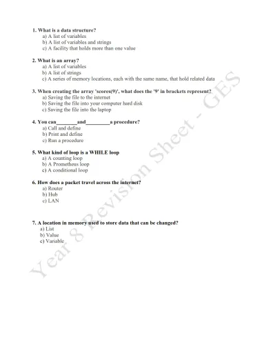 Year 8 Revision Sheet GES Interactive Worksheet – Edform