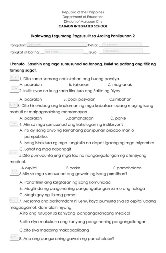 K To 12 Grade 4 Ikalawang Lagumang Pagsusulit Grade