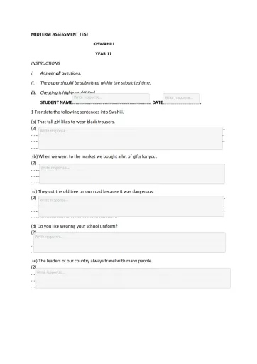 KISWAHILI YEAR 11 Interactive Worksheet – Edform