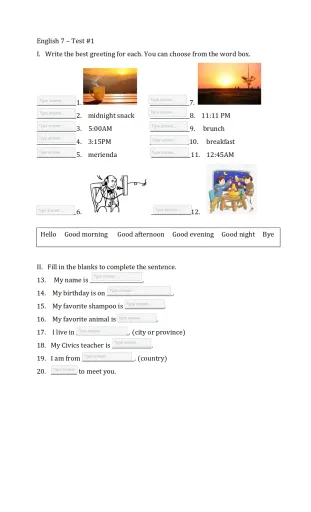 English 7 Test 1 1st Q Interactive Worksheet – Edform
