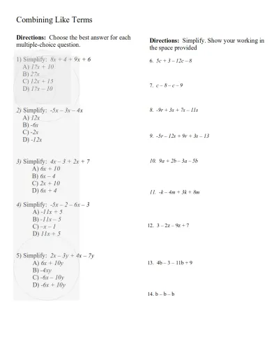 Simplifying Expressions Interactive Worksheet – Edform
