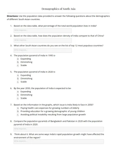 Demographics of South Asia (2) Interactive Worksheet – Edform