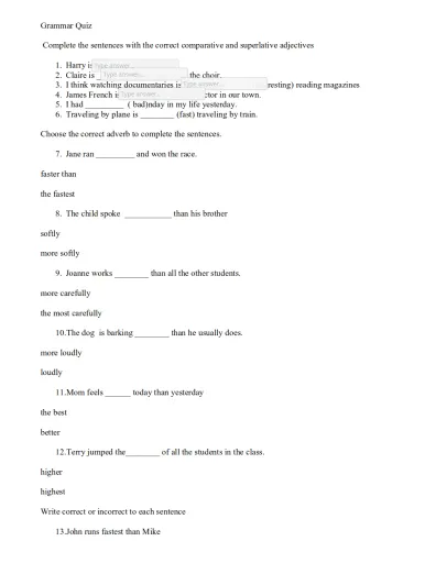 Grammar Quiz Interactive Worksheet – Edform