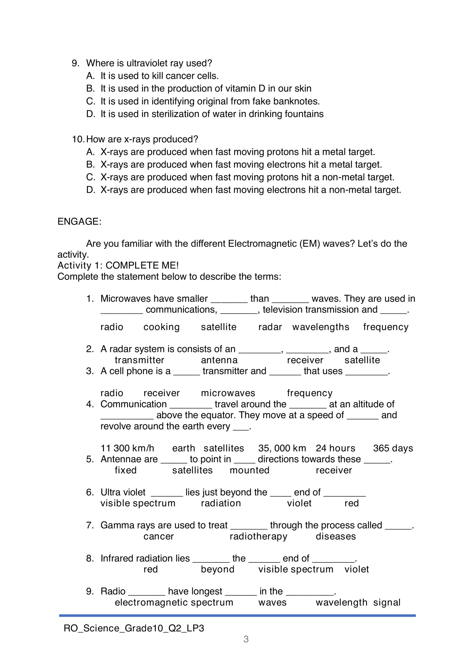 Uv Rays Worksheet