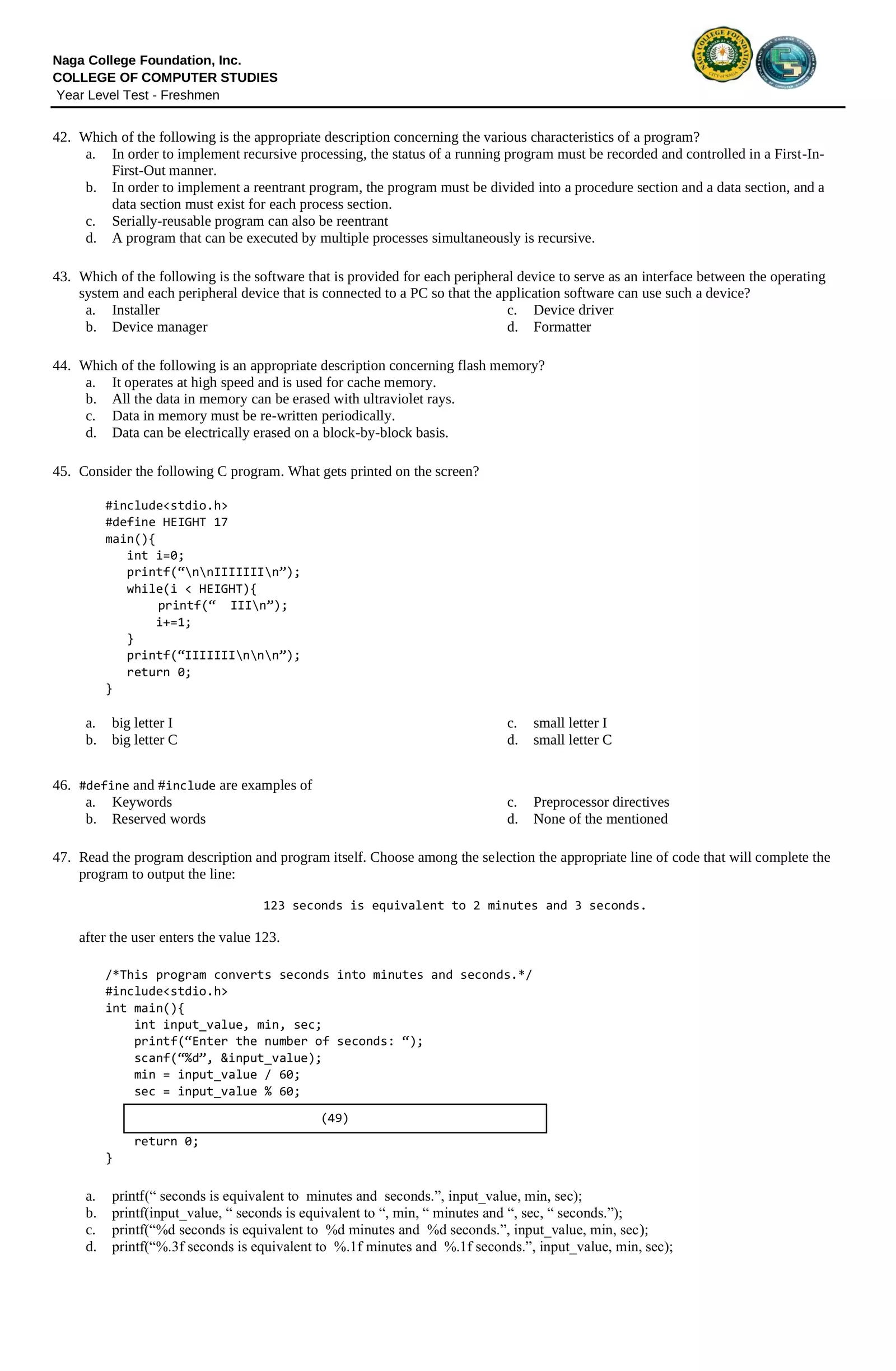 Freshmen Year Level Test Interactive Worksheet – Edform