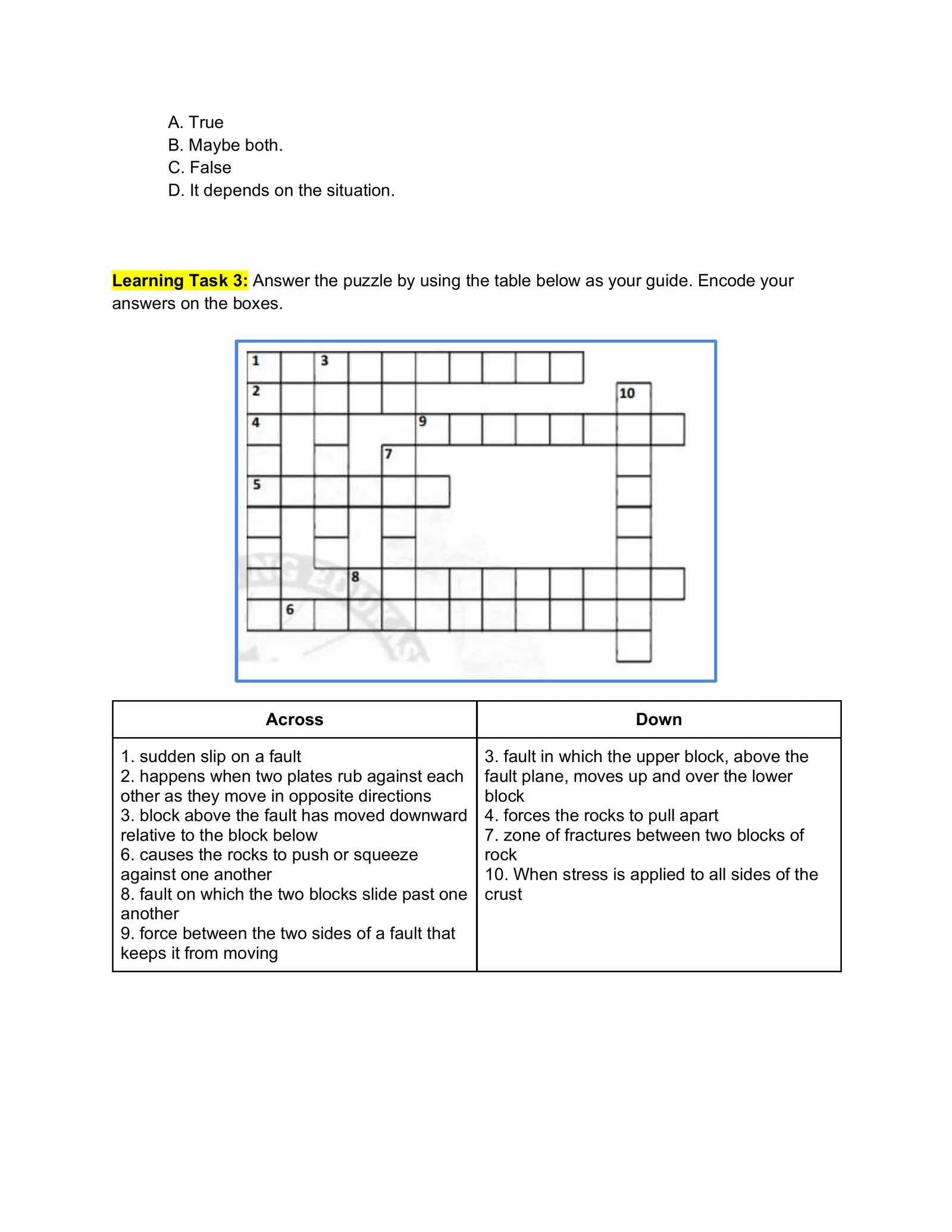 Types Of Faults Worksheet