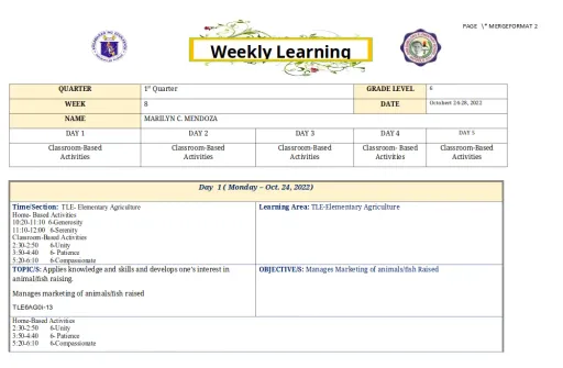 TLE AGRI 6 WLP WEEK 9 Oct. 24 28, 2022 Interactive Worksheet – Edform