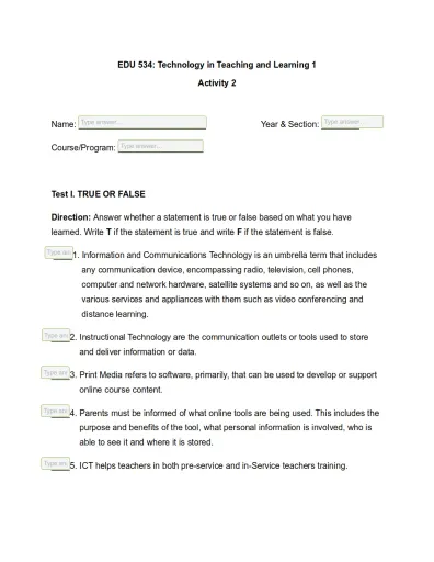 Activity 2 EDU 534 Technology in Teaching and Learning 1 Interactive Worksheet – Edform