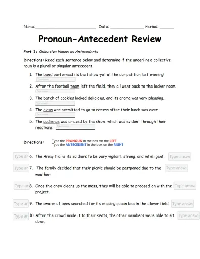 Vague Pronouns Worksheet 6th Grade Noun, Verb, Or Adjective Worksheets