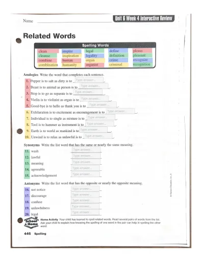Related Words Pg 446 - 2 Interactive Worksheet – Edform