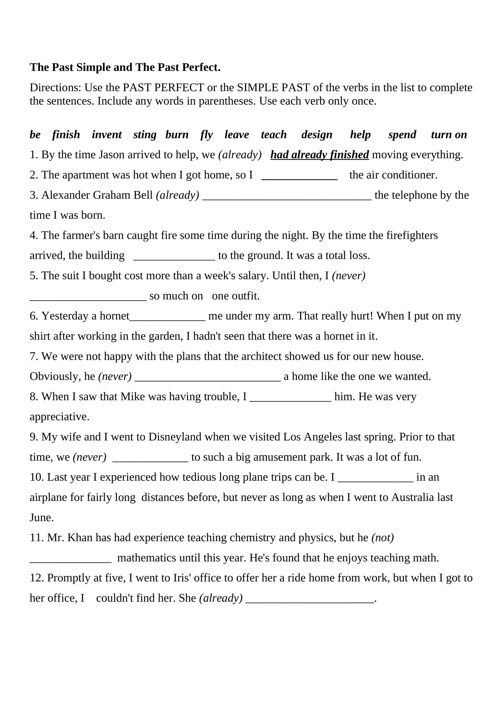 Past simple past perfect Interactive Worksheet – Edform