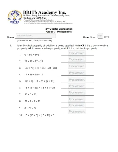 Math 3 - 2nd Quarter Examination Interactive Worksheet – Edform