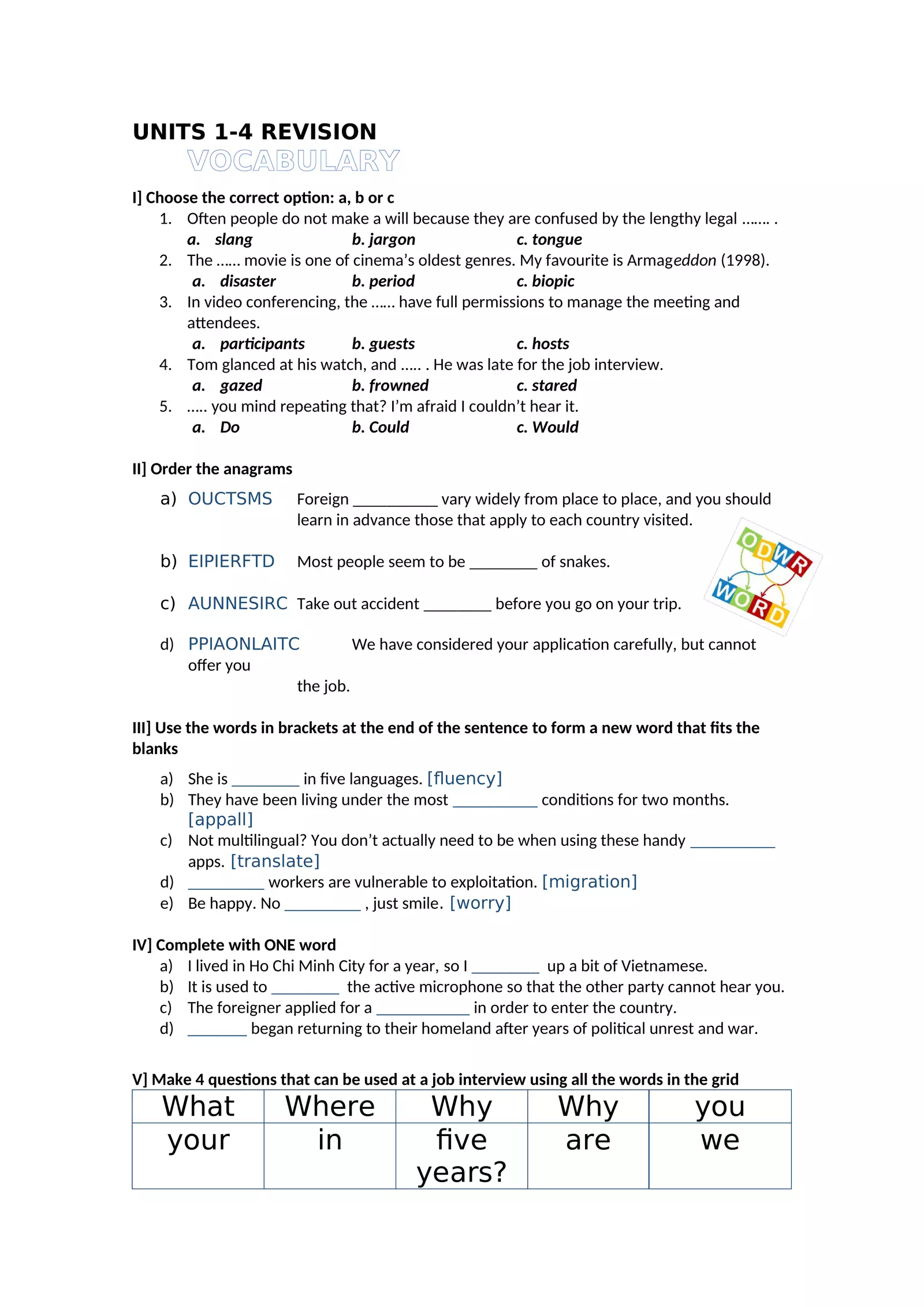UNITS 1-4 REVISION_Vocabulary & Communication Interactive Worksheet ...