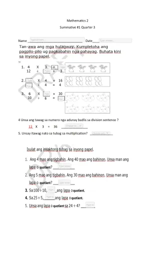 Mathematics 2 summative Interactive Worksheet – Edform