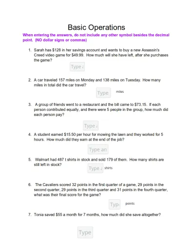 Basic operations Interactive Worksheet – Edform