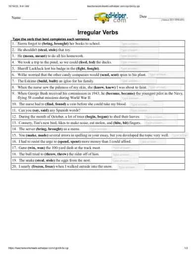 10/19/23 Irregular verbs Interactive Worksheet – Edform