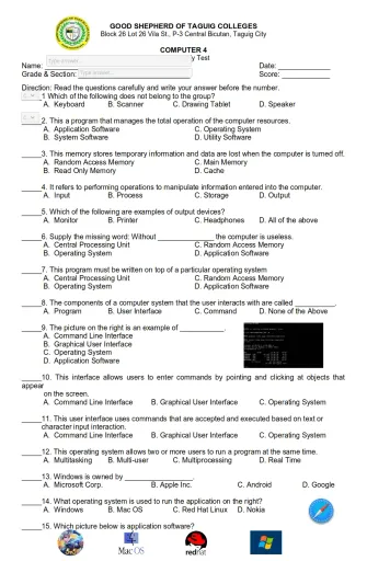 GRADE 4 COMPUTER FIRST MONTHLY TEST Interactive Worksheet – Edform
