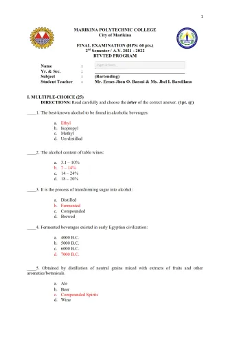 TMT Finals bartending Interactive Worksheet – Edform