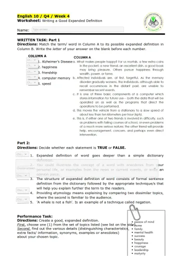 ENGLISH10 Writing Expanded Definition Interactive Worksheet – Edform