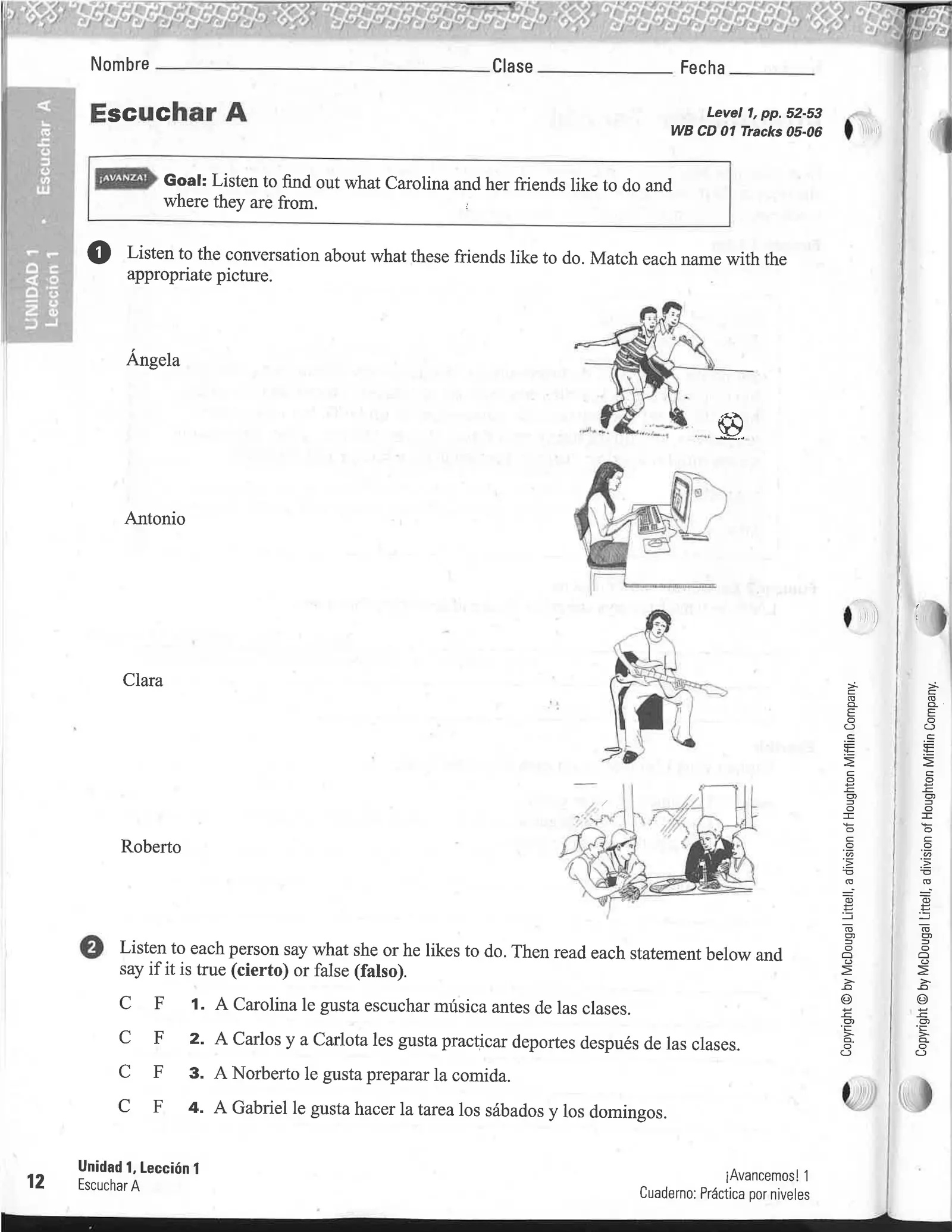 Unidad 1-1 cuaderno p 12 (listening) Interactive Worksheet – Edform