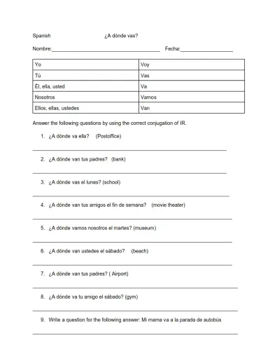 Spa7 A Donde vas? do now Interactive Worksheet – Edform