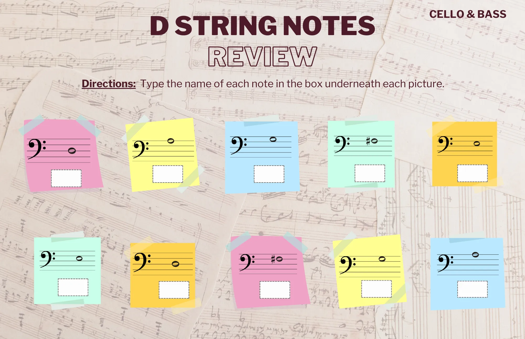 D Notes Review - CELLO & BASS Interactive Worksheet – Edform