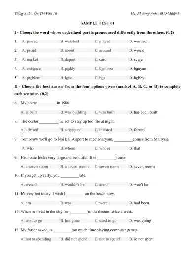 SAMPLE TEST 01 Interactive Worksheet – Edform