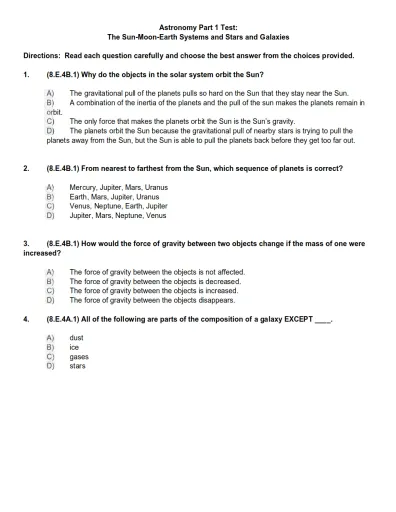 Astronomy Part 1 Test: Interactive Worksheet – Edform