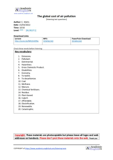 Air Pollution Listening Test AEUK Interactive Worksheet – Edform